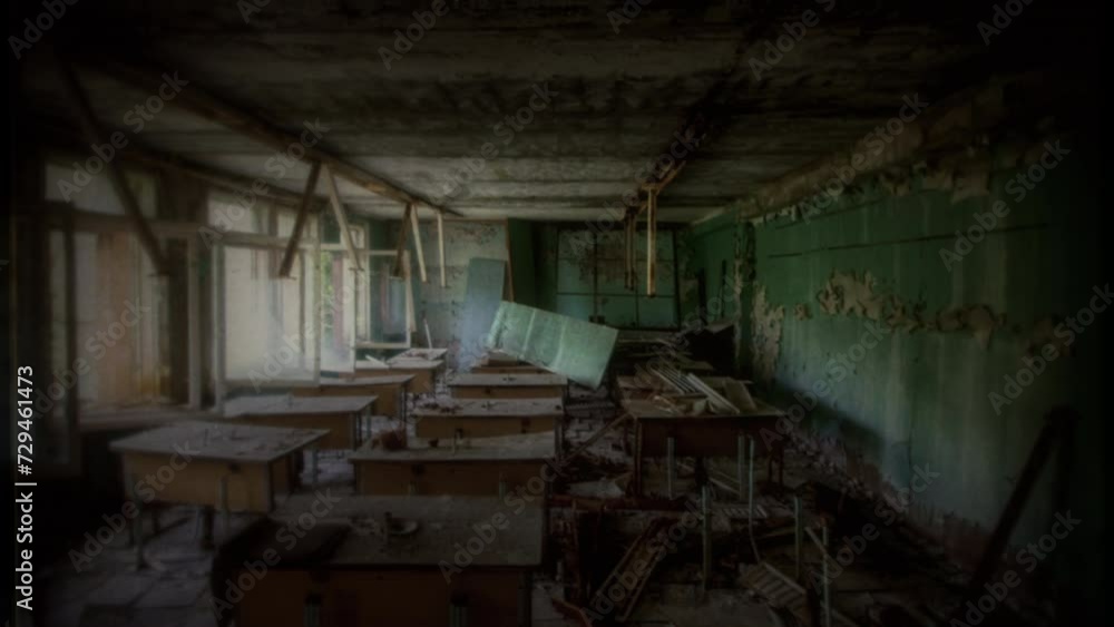 Old Abandoned School Vintage Film Texture Classroom Ruin Zoom Out ...