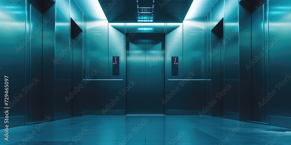 Modern Empty Elevator Interior. Symmetrical view of multiple empty ...