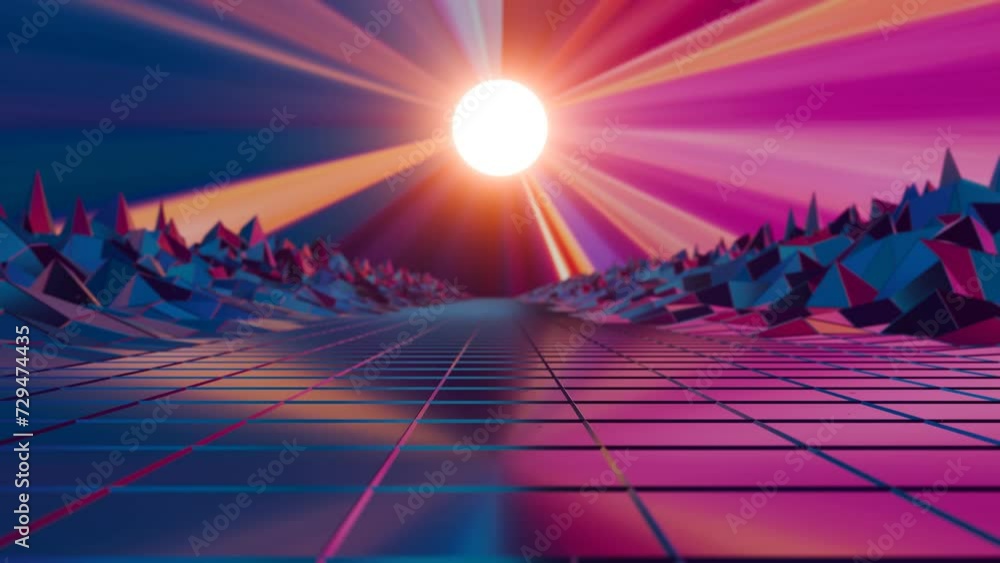 Synthwave wireframe 80s retro background, featuring a retrowave horizon ...