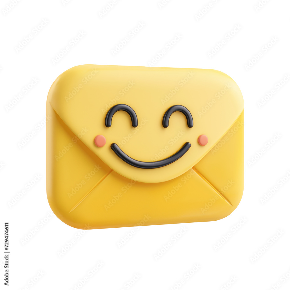 3D smiling, happy yellow envelope, letter, email emoticon Isolated on ...