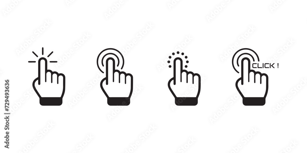 Click here icon set in line style. Hand click, Hand clicking, finger, Touch screen, pointer ...
