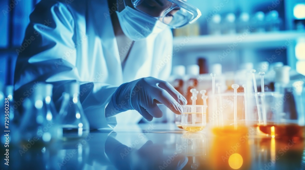 Scientist analyze biochemical sample in advanced scientific laboratory ...