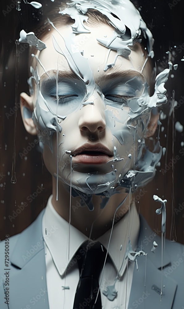 Elegant man in suit and tie is dissolving, The dissolution of ...