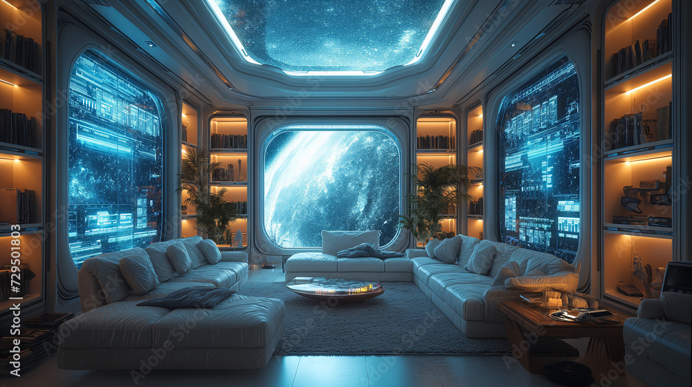 Cyberpunk-inspired smart home fusion. Edgy scene with futuristic design ...