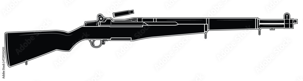 Vector illustration of the M1 Garand rifle with the breech in the rear ...