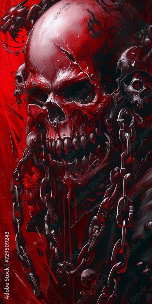 Red, scary skeleton, monster, minimalistic background image for mobile ...