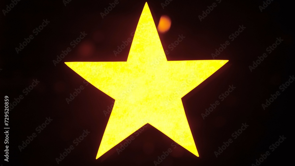 Sign template isolated on black background. Neon yellow star social ...