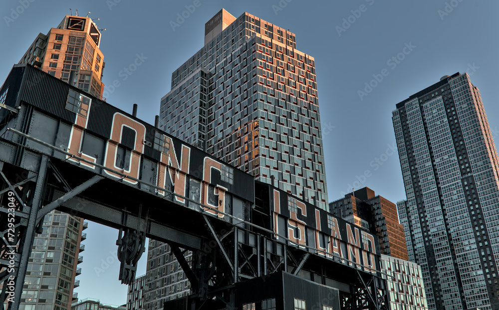 Long Island City sign on transfer bridges, support gantries, and piers ...