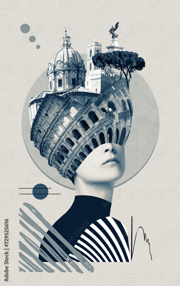 Rome famous landmarks collage. The modern art design from best views of ...