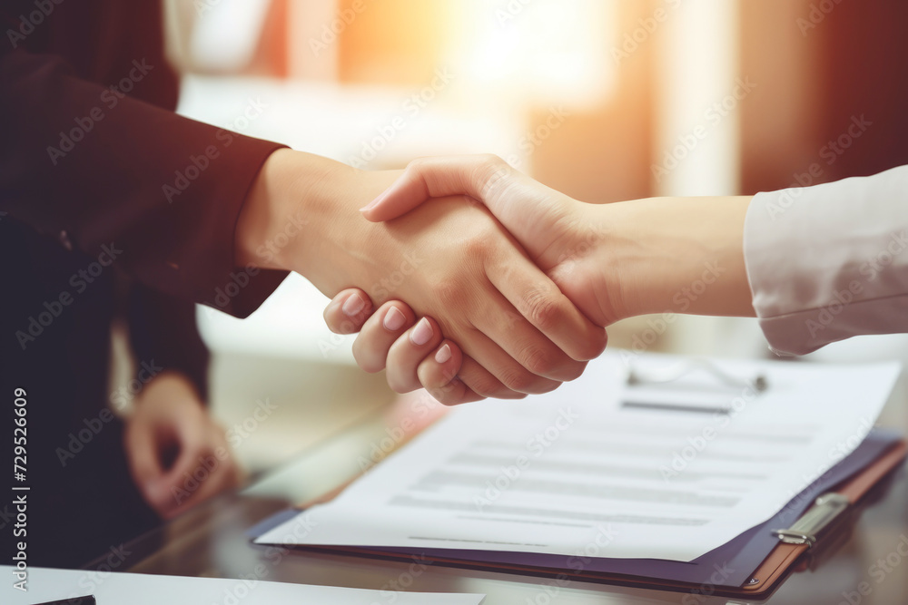 Closeup of a professional handshake between a woman and a man over ...
