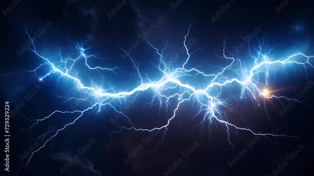 Roaring thunderstorm, shocking lightning shines in the dark sky Stock ...