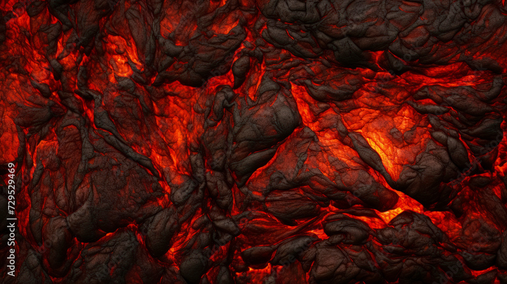 Stream of volcanic red cooling lava after volcanic eruption. In places ...