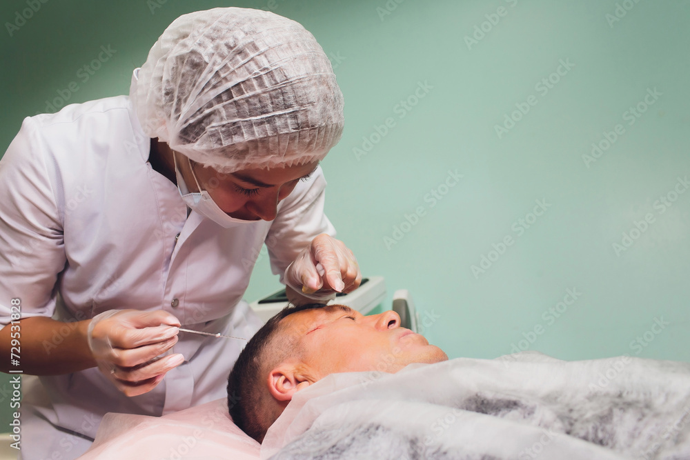 Close-up of procedure for face lifting PDO Suture operation, face ...