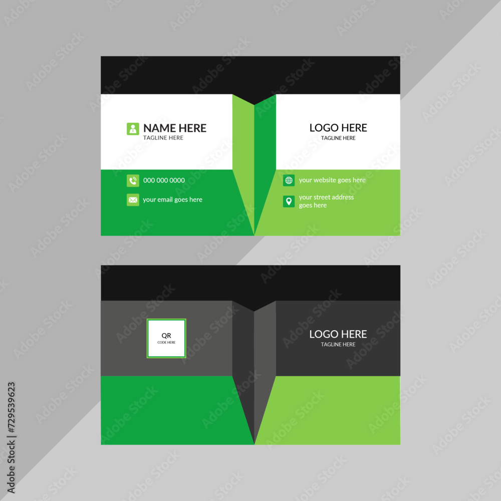 Double-sided creative business card template. Set of modern Green ...
