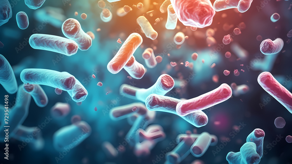 Various shapes of bacteria, probiotics under microscope, science ...