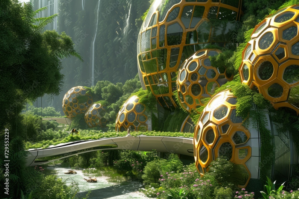 Eco-Futuristic Hive City' portrayal of a bio-engineered park, where a ...