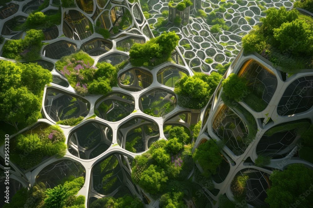 Eco-Futuristic Hive City' portrayal of a bio-engineered park, where a ...