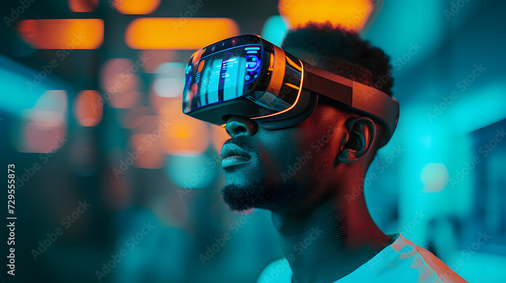 afro american Engineer designs AI technology with reflection vr glasses ...