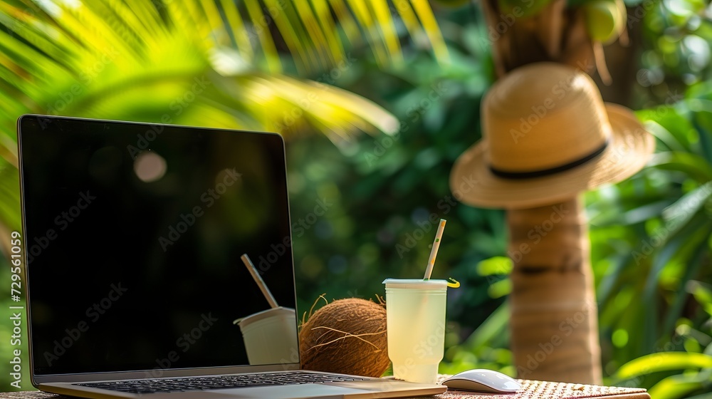 Black blank computer monitor screen for summer travel booking ...