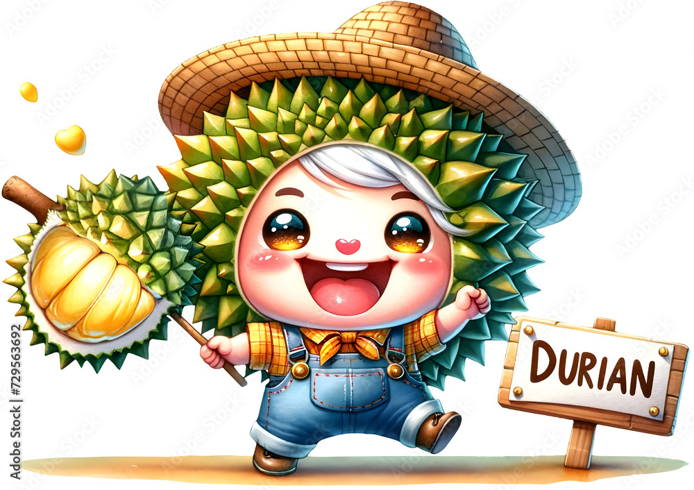 ภาพประกอบสต็อก Cute durian mascot cartoon png. ภาพ | Adobe Stock