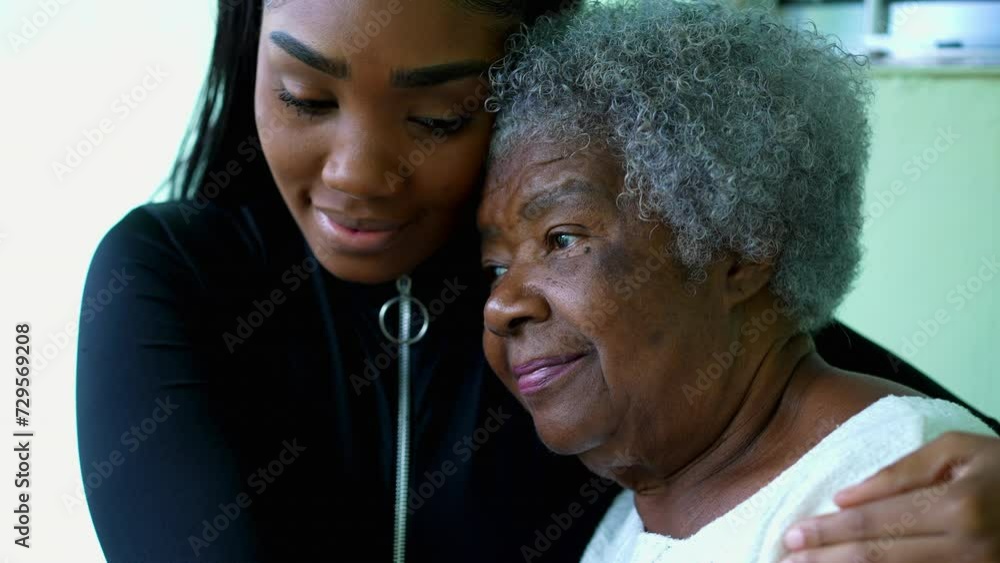 Affectionate Embrace of African American Grandmother by Teenage ...