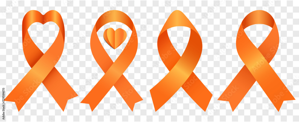 Conjunto de cinta o listón naranja conmemorando el día Internacional de ...