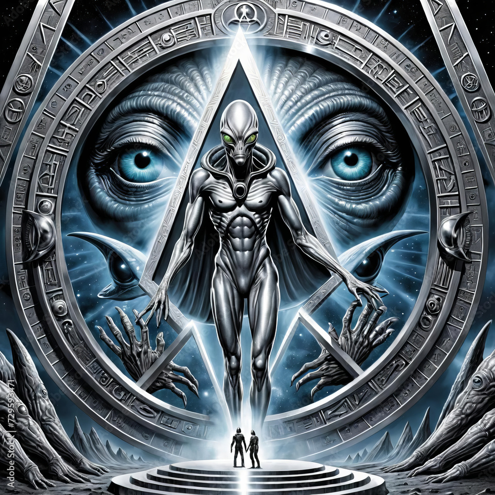 Sinister Illuminati Ritual - an alien-themed, dramatic comic book art ...