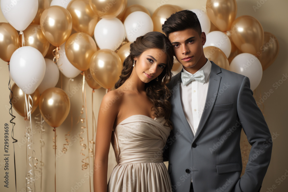 Elegant High School Prom Night with Balloons and Stylish Attire, Open ...