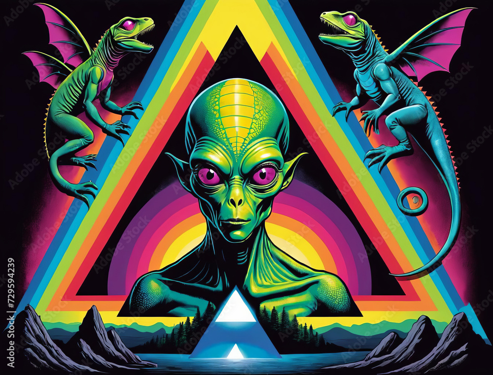 Sinister Illuminati Ritual with Alien and Lizard Person Beneath Cryptic ...