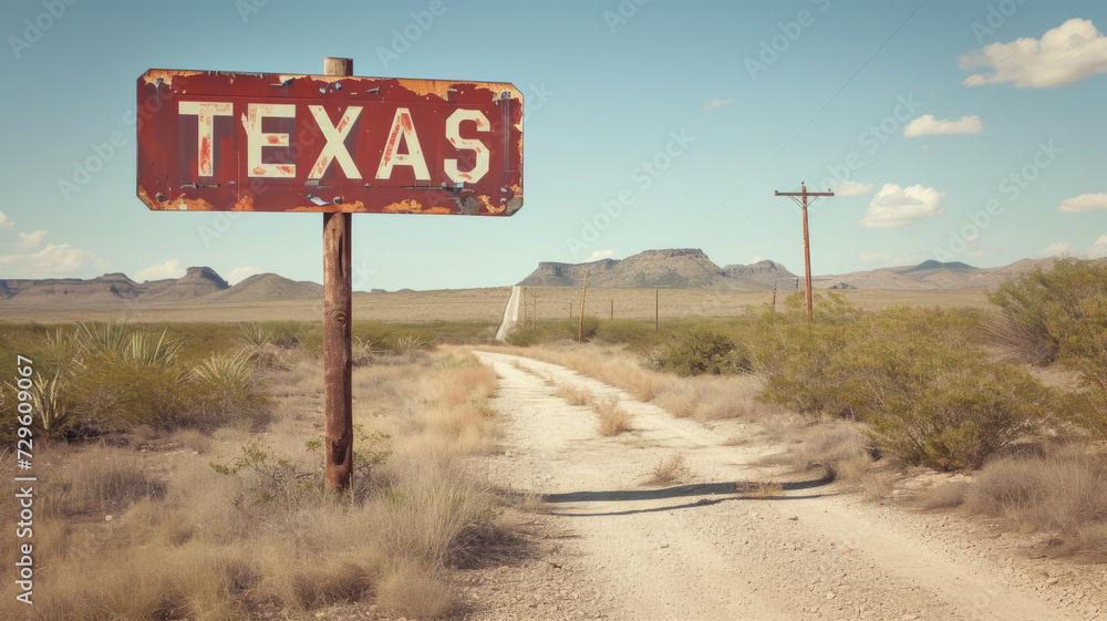Texas road sign at state border, view of wooden vintage signpost on ...