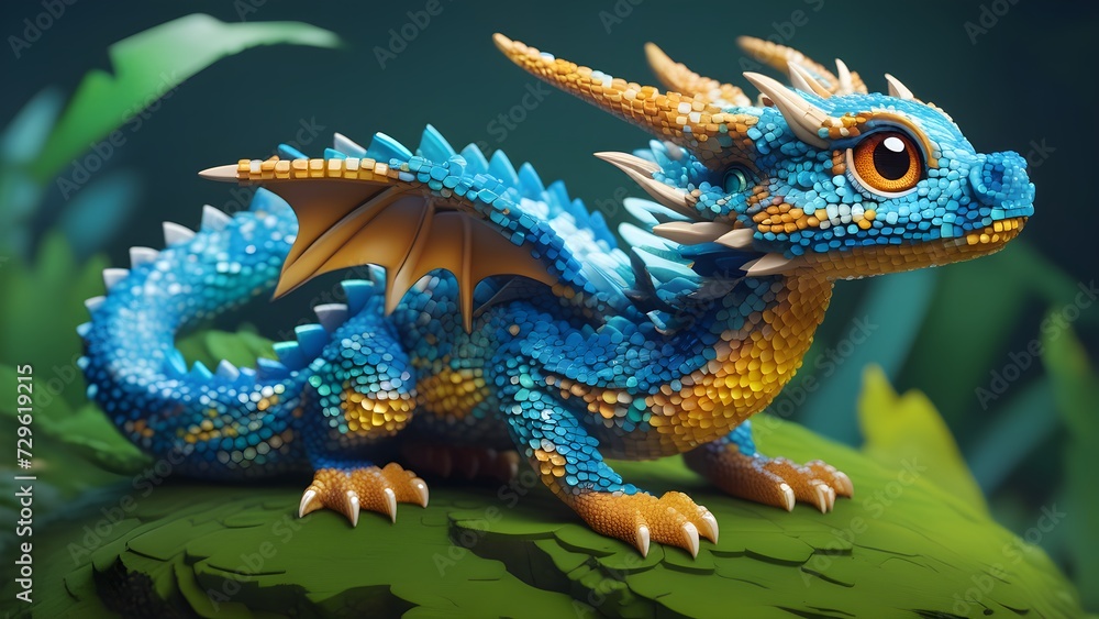 Voxel pixel art dragon. Cute little dragon with big eyes, from small ...