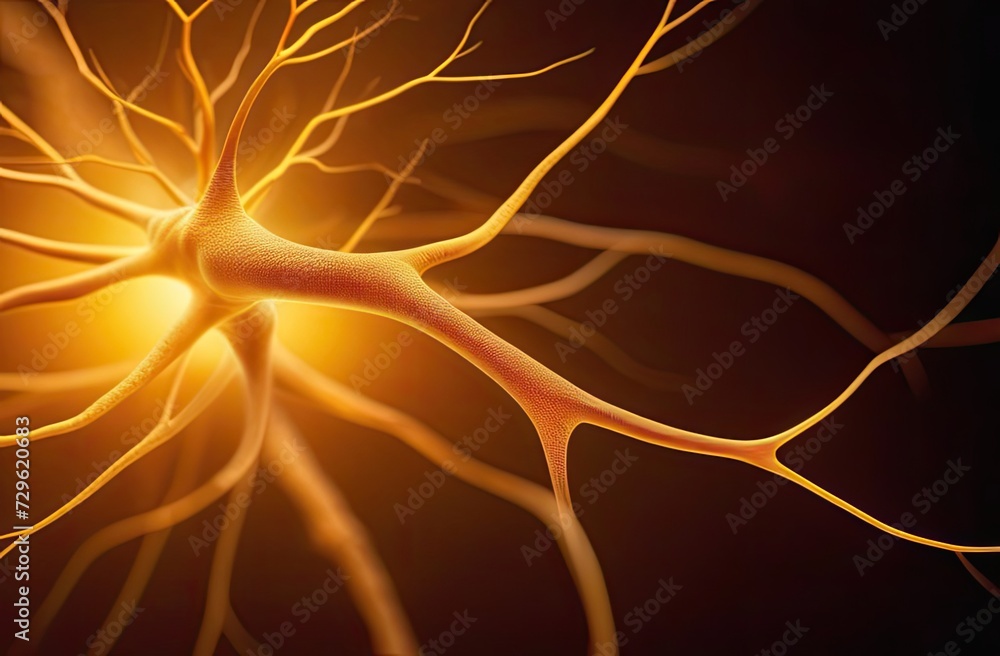 Neural network - images of neural cells. Synapse on dark background ...