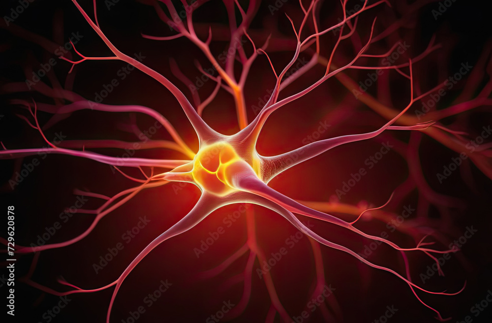 Neural network - images of neural cells. Synapse on dark background ...