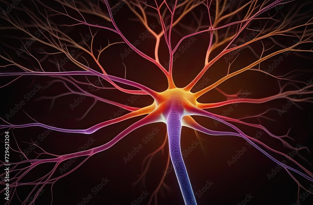Neural network - images of neural cells. Synapse on dark background ...
