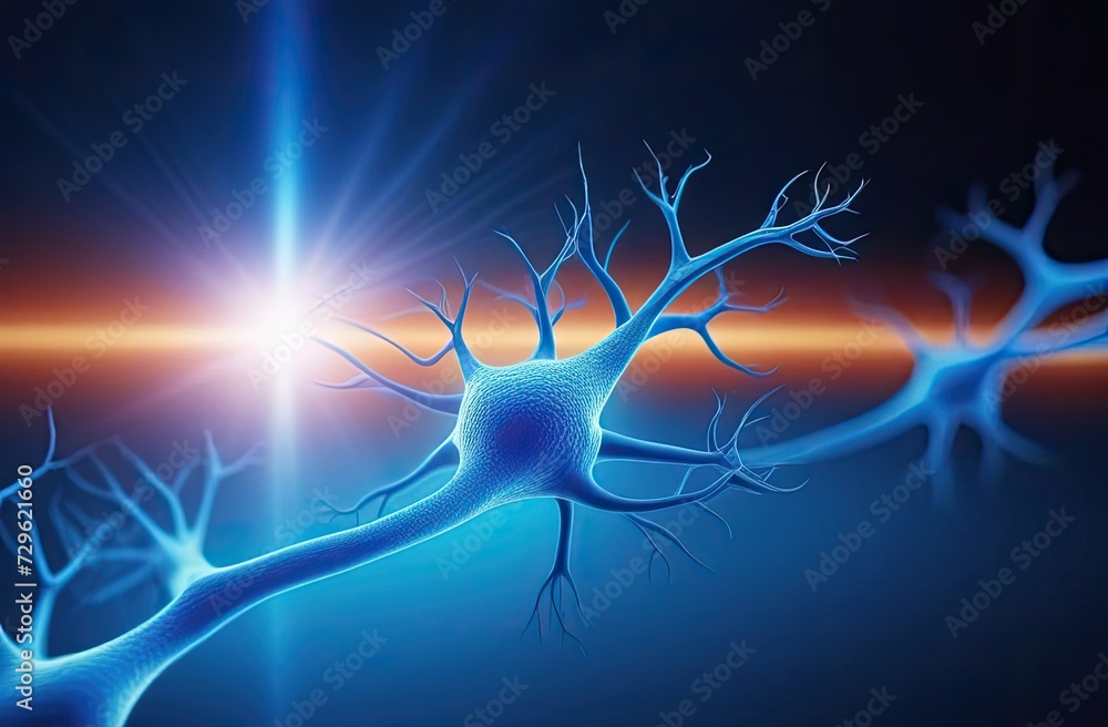 Neural network - images of neural cells. Synapse on dark background ...