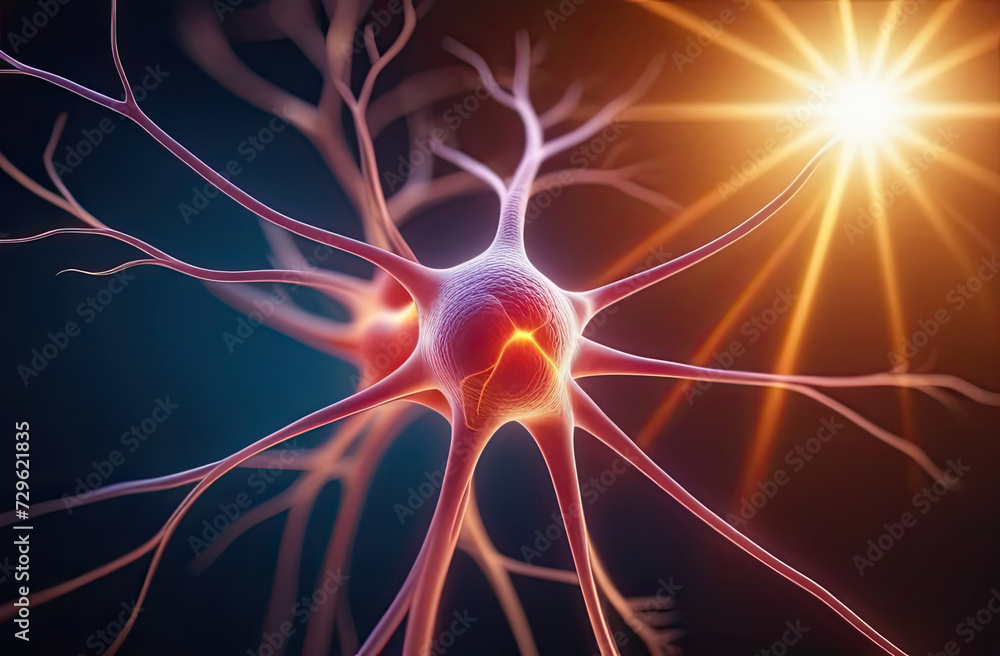 Neural network - images of neural cells. Synapse on dark background ...