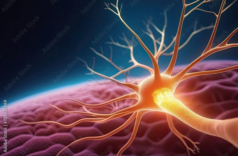 Neural network - images of neural cells. Synapse on dark background ...