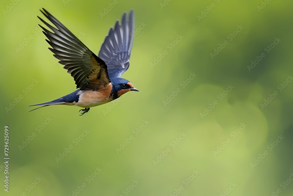Gracefully navigating the open expanse of the sky, a barn swallow in ...