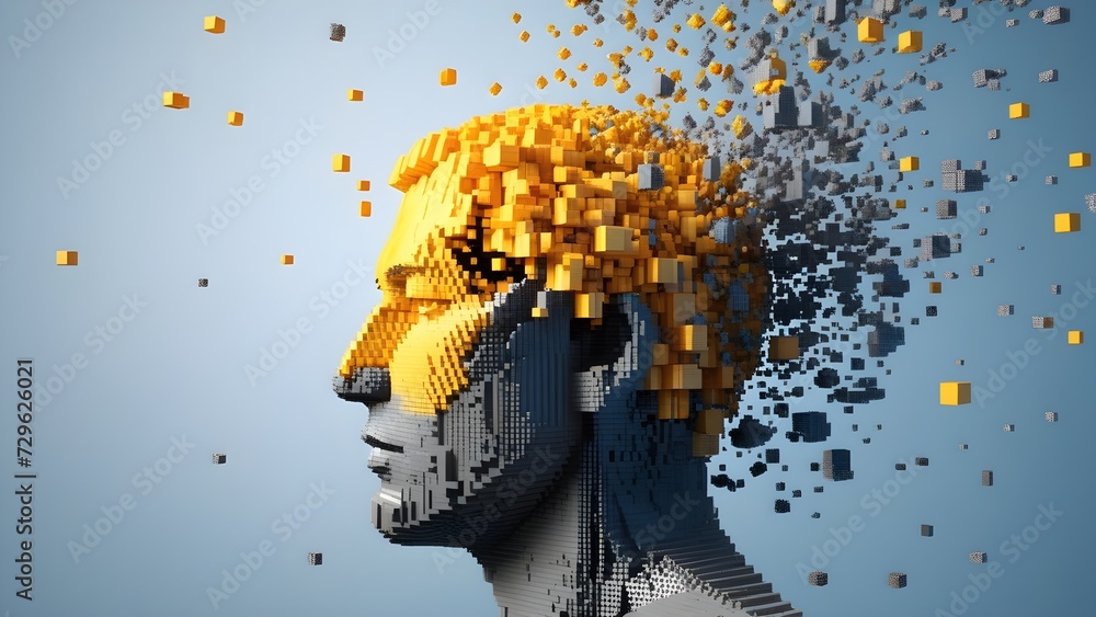 Voxel digital human head illustration artificial abstract, face 3d ...