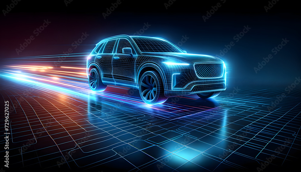 Futuristic smart connected car. Future automotive technology. Digital ...