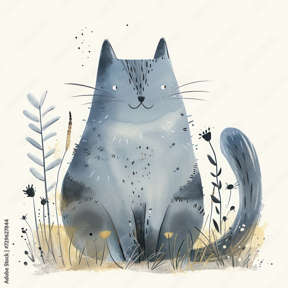 Cute cat clipart with organic shapes, designed in a minimalist hand ...