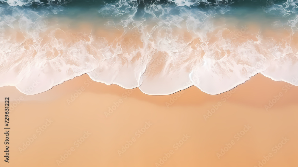 Sandy beach with light blue transparent water waves and sunlight ...