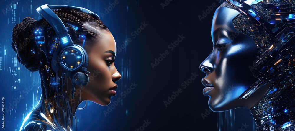 Side Profile View of a Female-Featured Humanoid Robot With Intricate ...