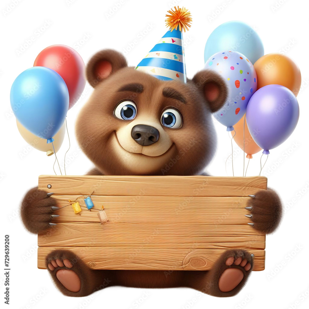 Cute Animal 3D Bear Cub Holding 'Happy Birthday' Board and Wearing ...