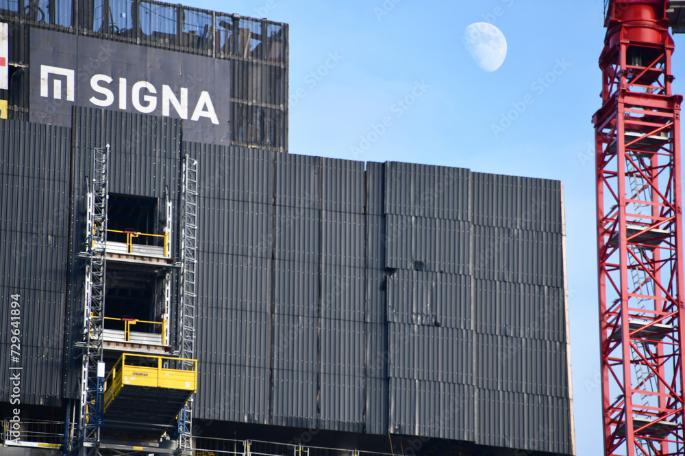 Hamburg, Germany - January 20, 2024: Signa logo on the facade of the ...