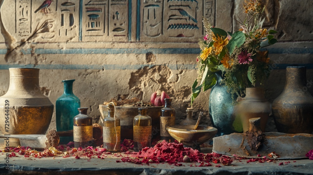 Collection of ancient Egyptian vase ingredients and spices. Ancient ...
