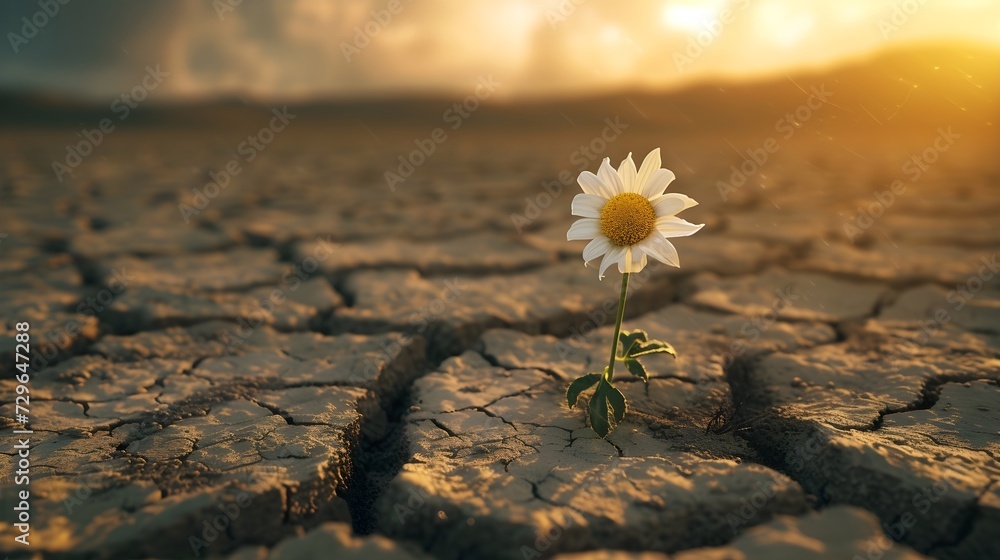 Thriving Amidst Adversity: Wilted Flower on Cracked Desert Ground in ...