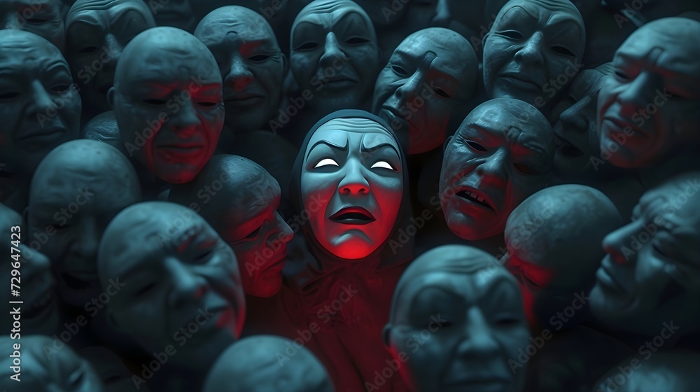 Masked Reality: Person Amidst Sad Faces Wearing Happy Mask, Ultra ...