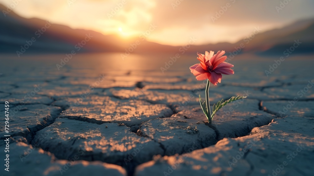Thriving Amidst Adversity: Wilted Flower on Cracked Desert Ground in ...