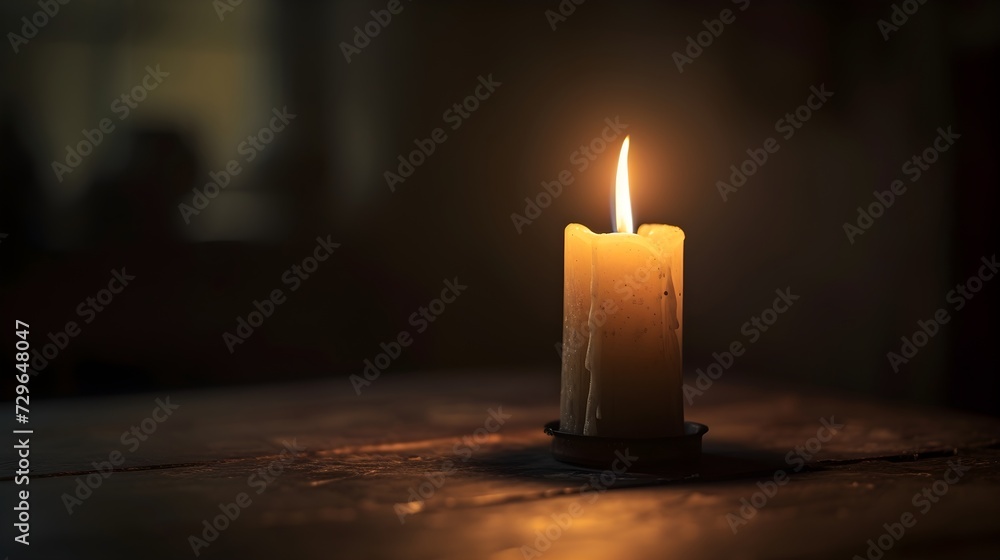 Flicker of Hope: Dimly Lit Room with Single Flickering Candle in Ultra ...